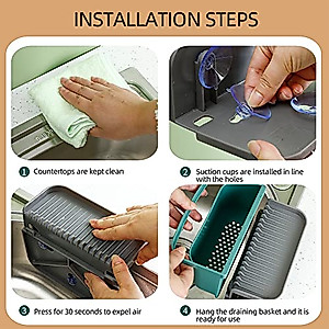 TIDYSOON Detachable Sinkside Organizer Tidy Storage,Drainage Container With Suction Cups For Kitchen Sink Caddy Sponge Holder, Dish Brush Holder,Cloths, Green