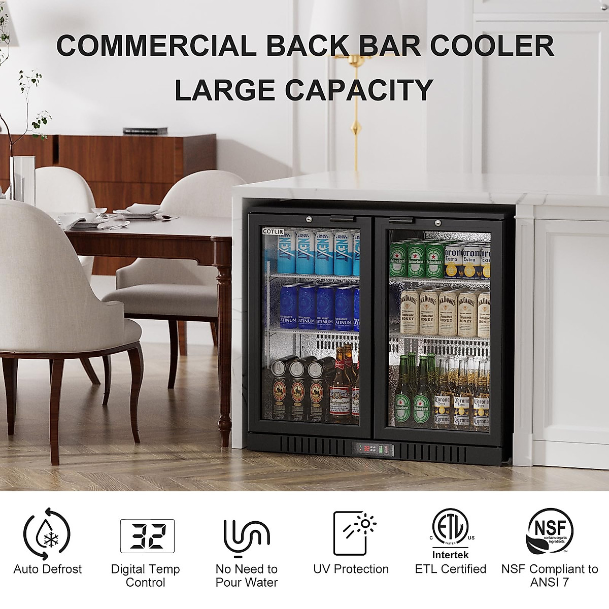 COTLIN 36" W Back Bar Cooler Beer Fridge Undercounter Refrigerator with LOW-E Glass Free Standing Beverage Refrigerator Adjustable Shelves for Soda Beer Wine, ETL NSF Approved, 2025 Upgraded