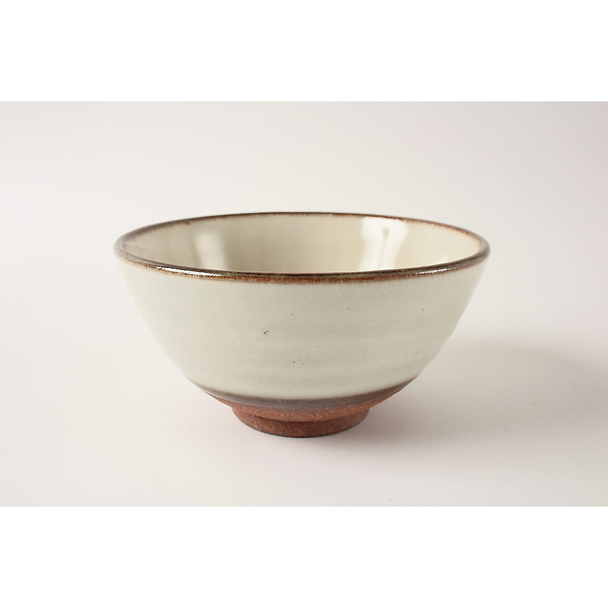 Mino ware Japanese Pottery Rice Bowl Matte White with Brown Edge made in Japan (Japan Import) KSC009