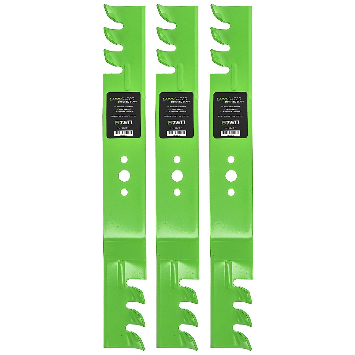 8TEN LawnRAZOR Mower Blade for AYP Husqvarna 20 inch Decks 850972 145106 532850972 532145106 (Toothed Mulching) 3 Pack