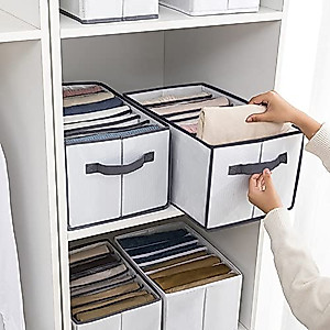 Vercord Washable Pants Drawer Organizer 9 Divider Foldable Clothes Organizer Wardrobe Storage Box Large 2 for Underwear Socks Jeans Grey