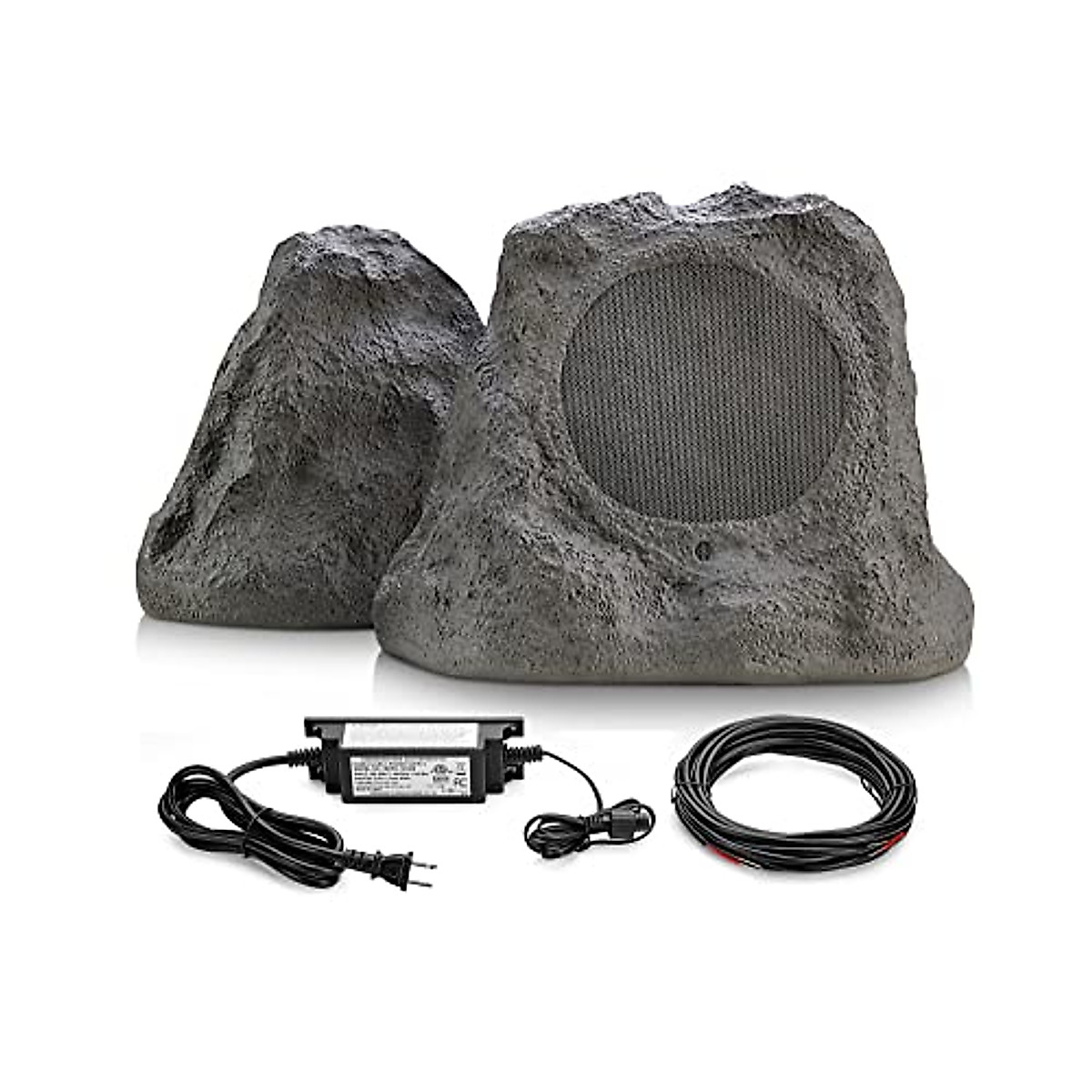 SOUND PRO SPS-2000-SL Dual Bluetooth Active Rock Speaker Pair for Outdoor, Patio, Garden, Pool Area, Gray Slate