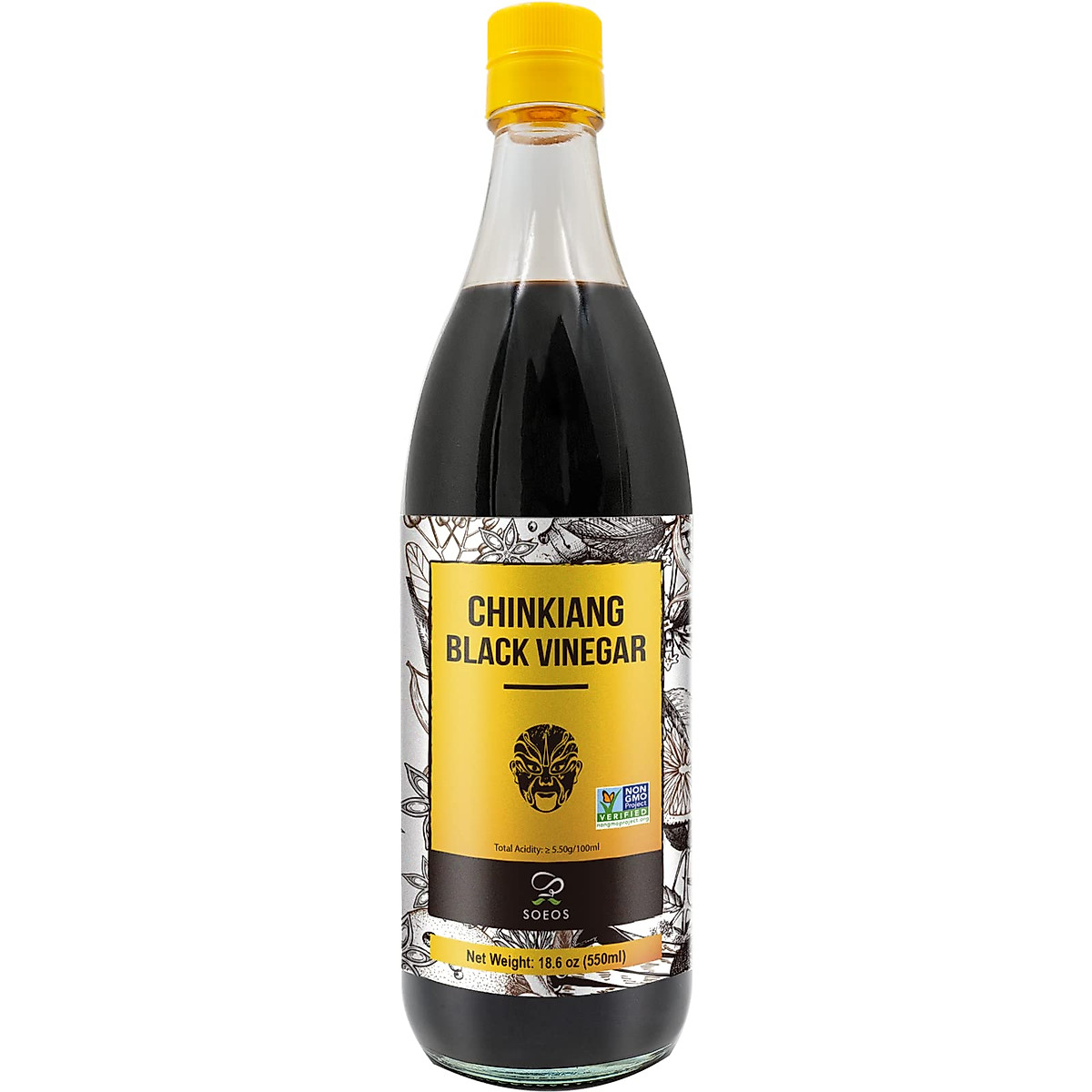 Soeos Chinkiang Vinegar, 18.6 fl oz (550ml), Chinese Black , Traditional , Organic , Zhenjiang Xiangcu, Black Rice Vinegar | Condiment for Cooking Noodles, Braised Meat, Cold Appetizers