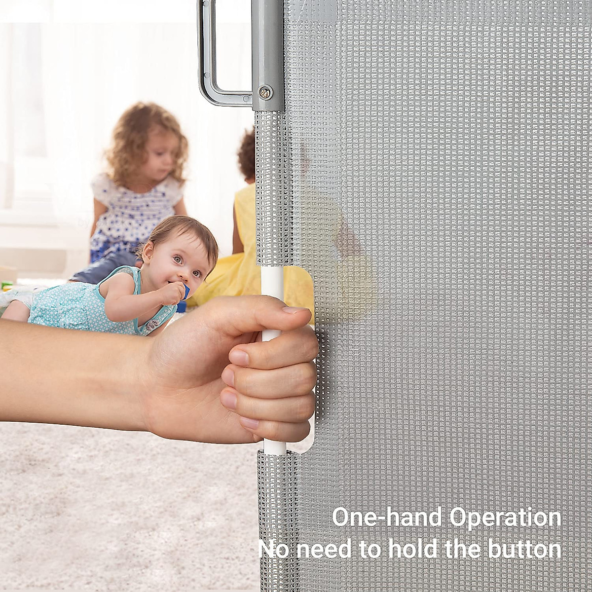 Retractable Baby Gate, Momcozy Mesh Safety Gate for Babies and Pets, Extra Wide Safety Baby Gate 33.7" Tall, Extends to 55" Wide, Pet Dog Gate for doorways, Stairs, Hallways, Indoor/Outdoor (Grey)