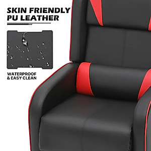 MoNiBloom Recliner Chair for Living Room Massage PU Leather Recliner Sofa, Adjustable Gaming Recliner Reading Chair Home Theater Seating with Foot Rest, Padded Backrest and Thick Seat Cushion, Red