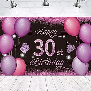Happy 30st Birthday Backdrop Banner Pink Purple 30th Sign Poster 30 Birthday Party Supplies for Anniversary Photo Booth Photography Background Birthday Party Decorations, 72.8 x 43.3 Inch
