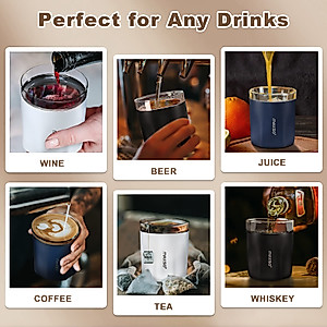 MAXSO Insulated Wine Tumbler with Glass Insert & Sip Lid - Cocktail Whisky Wine Bourbon Gift for Man Woman - 8.8 oz Vacuum Stainless Cup with Stemless Wine Glass Keeps Cold & Hot (White)