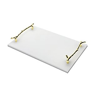 HighFree Marble Stone Decorative Tray with Gold Handles, Real Marble Tray, Handmade Jewellery Tray Catchall Tray Perfume Tray for Counter, Vanity, Dresser, Nightstand and Desk…