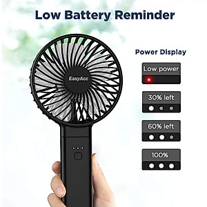 EasyAcc Handheld Fan, 2023 4th New 5000 Battery Operated Desk Fan [ 4 Speed 20 Hours Quiet Powerful Hand Fan ] Power Indicator/One Touch Power Off Foldable Personal Fan for Travel Office Outdoor