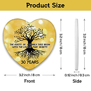 REWIDPARTY 30th Wedding Anniversary Ornament Family Tree Decoration 30 Years as Mr & Mrs Heart Keepsake Married Anniversary for Couple Gifts 3" Heart Ceramic Ornament with Gold Ribbon & Gift Box