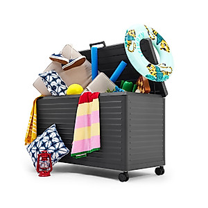 MIRADOR 175 Gallon Large Outdoor Deck Boxes with Wheels, Storage Boxes with Lid for Patio Furniture, Garden Tools, Outdoor Cushion, Charcoal