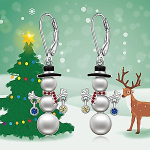 Christmas Snowman Earrings Pearl Earrings for Women Dangle Drop Winter Snow Red Santa Leverback Holiday Christmas Xmas Gift