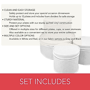 LAMINET 4 Piece Quilted Plate Storage Set - Holds Up to 48 Plates with Padded Inserts - WHITE