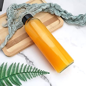 Datttcc 16 Oz Glass Water Bottles,Reusable Glass Juicing Bottle with Black Plastic Lids,Bulk Water Bottles for Water,Juicing,Beverages,Kombucha,Tea,Drink(Total of 12)