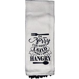 Set of 5, 100% Cotton Funny Cute Saying Pom Pom Design Flour Sack Kitchen Towels/Dish Towels for Wedding, Baby Shower, Home Decor, Housewarming, Other Occasions Size: 16 X 28 Inch.
