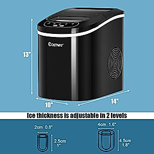 COSTWAY Countertop Ice Maker, 26LBS/24H Portable and Compact Ice Maker Machine, Ice Cubes Ready in 6 Mins, Electric High Efficiency Small Ice Maker with Ice Scoop for Home Kitchen Office, Black