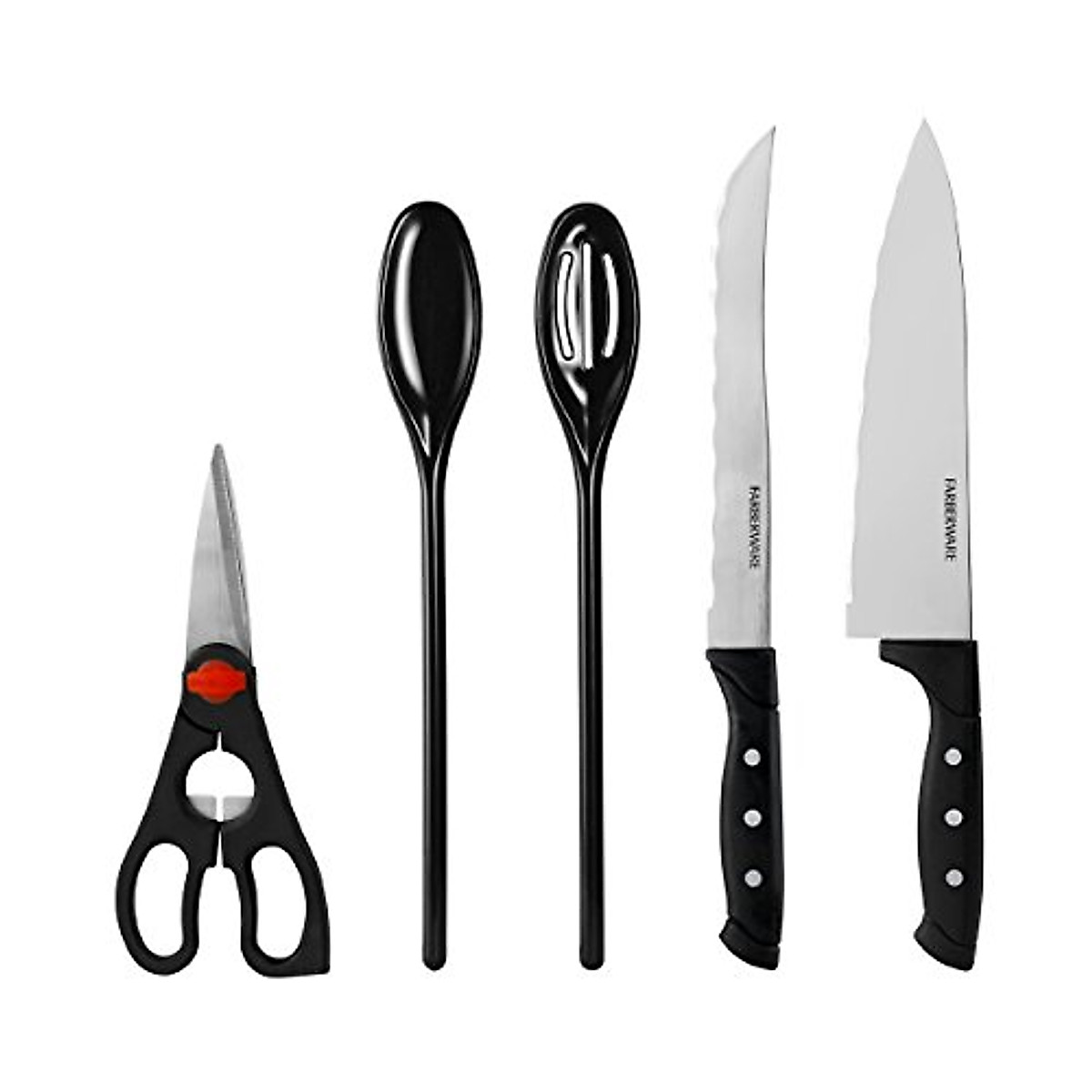 Farberware 17-Piece Stainless Steel Knife and Kitchen Tool Set with Storage Carousel, Black