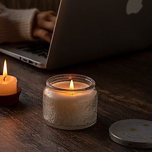 Art Secret 4oz Sun Moon Stars Embossed Glass Candle Container with Lid and Labels (Pack of 18, Clear)