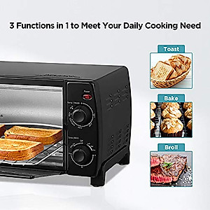 COMFEE' 4 Slice Small Toaster Oven Countertop, Retro Compact Design, Multi-Function with 30-Minute Timer, Bake, Broil, Toast, 1000 Watts, 2-Rack Capacity, Black (CFO-BB101)