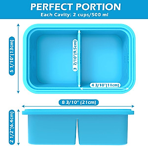 Webake Silicone Freezer Tray with Lid, Food Storage Container, 2 Cup Ice Cube Tray for Soup Sauce Meal Prep, BPA Free - Blue