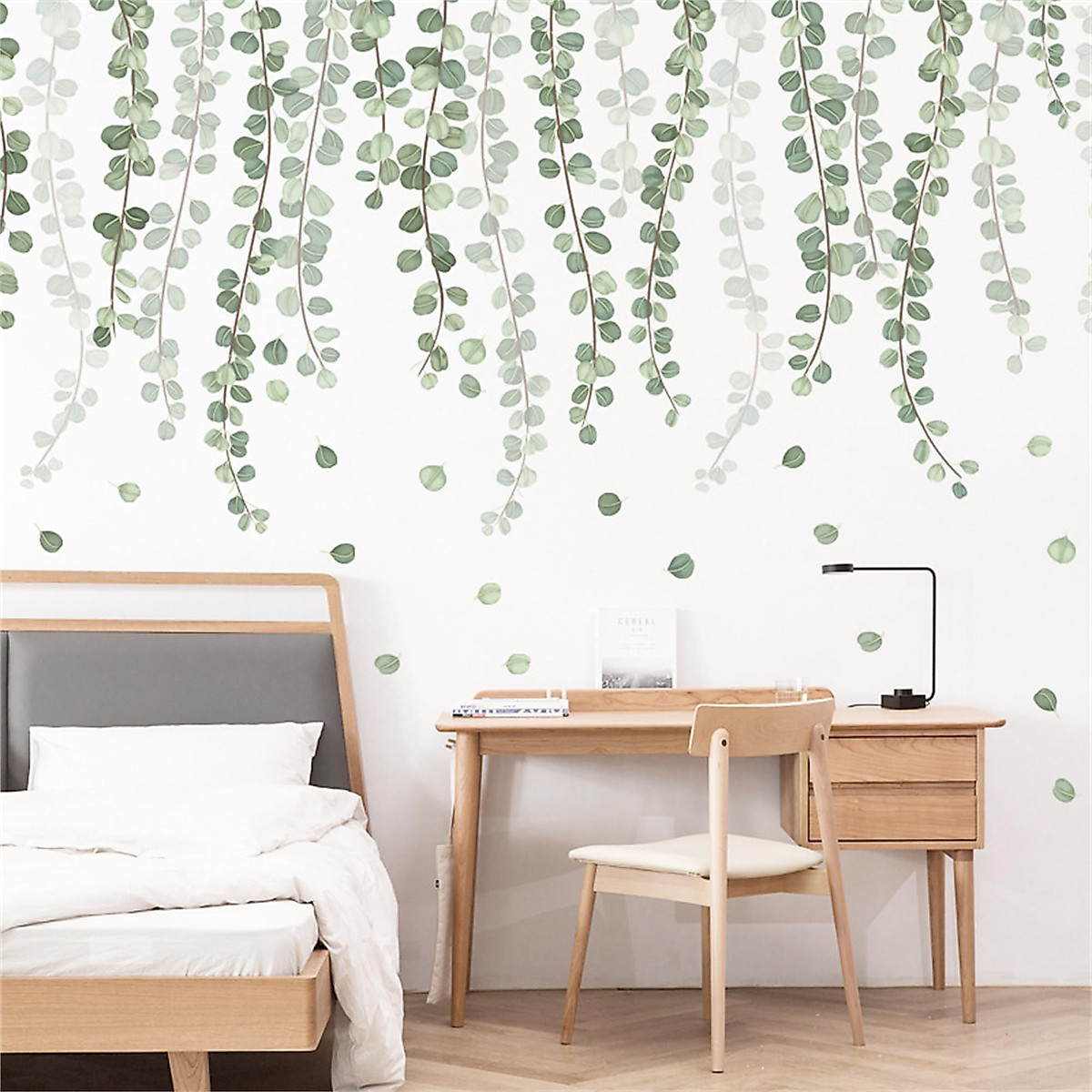 WAFT YEARN Vinyl Green Plants Leaves Hanging Vine Leaf Wall Decal Sticker Removable Wall Decor For Nursery School Classroom Bedroom Bathroom Boys Girls Room Playroom Office Green Peel And Stick Decals