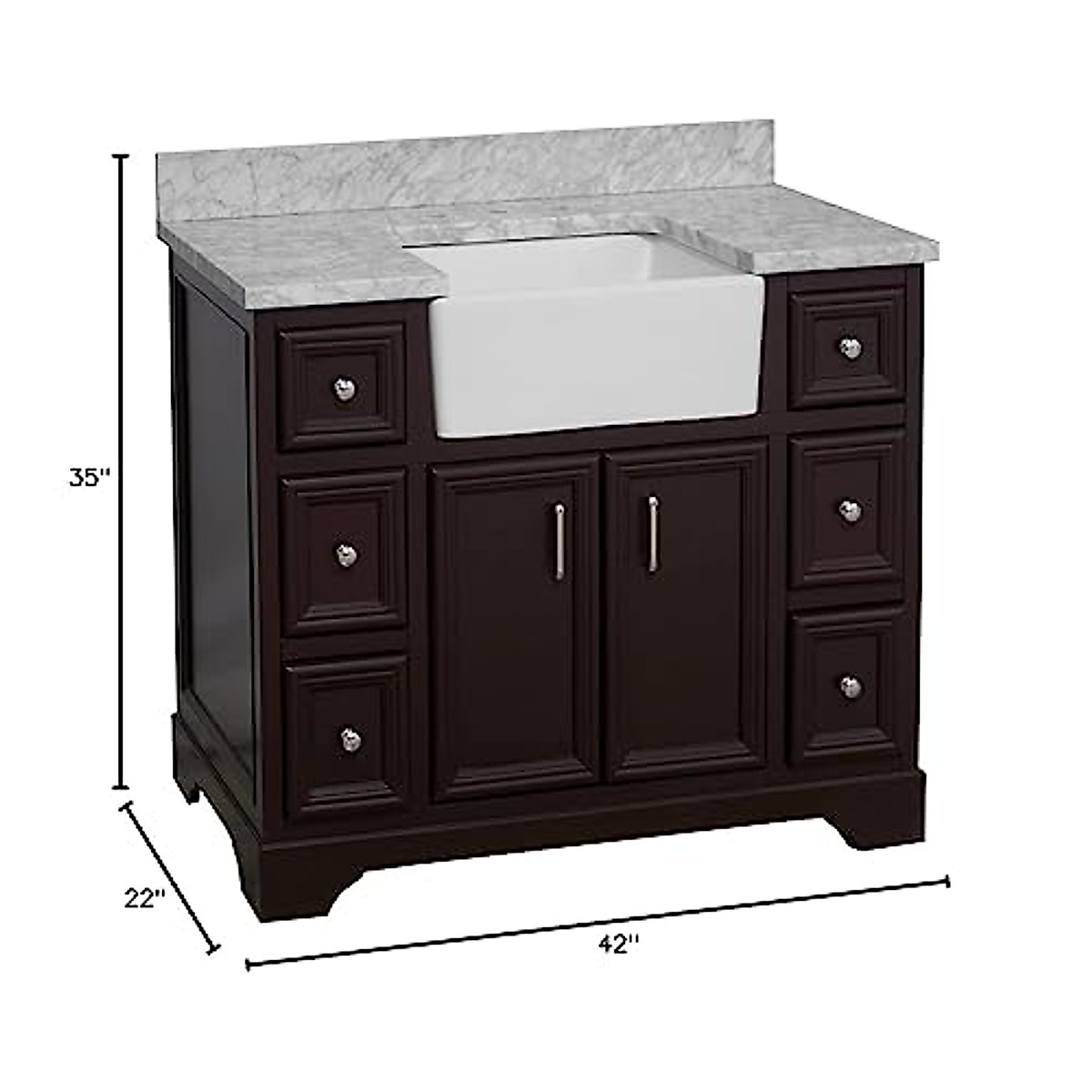 Kitchen Bath Collection Zelda 42-inch Farmhouse Vanity (Carrara/Chocolate): Includes Chocolate Cabinet with Authentic Italian Carrara Marble Countertop and White Ceramic Farmhouse Apron Sink