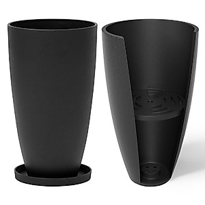 LA JOLIE MUSE 20inch Tall Planters Set of 2,Black Indoor/Outdoor Planters with Trays,Tree Plant Pots for Front Door,Patio and Deck
