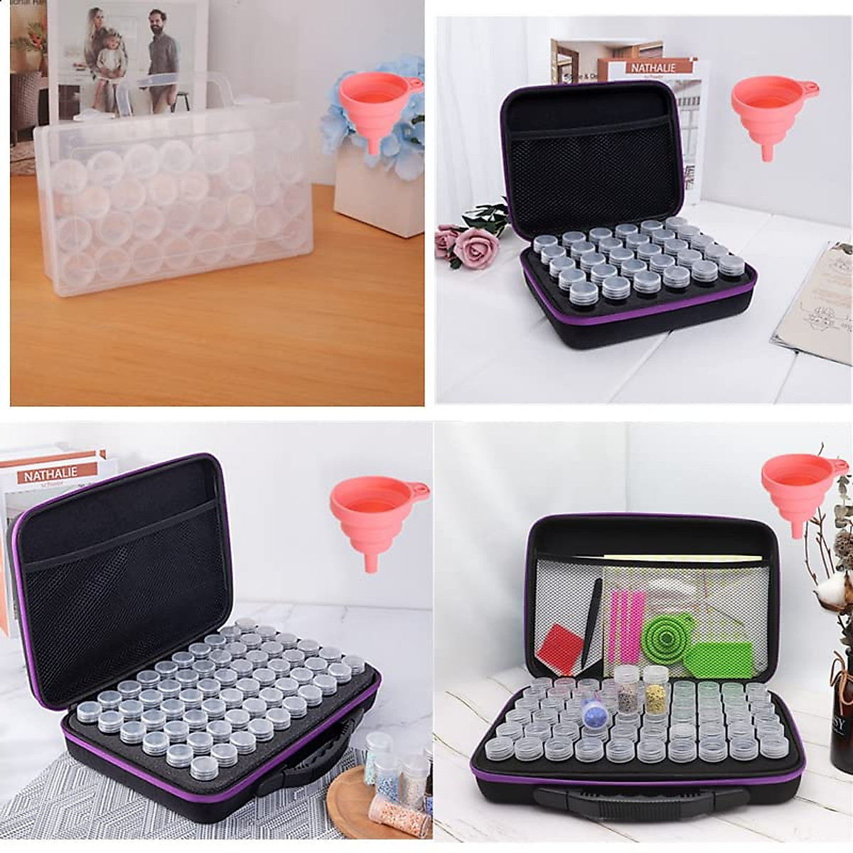 LIZEALUCKY High Capacity Diamond Painting Storage Containers 60 Slots Beads Organizer Box Diamond Painting Accessories Tool for Embroidery DIY Art Craft Shockproof Durable (Purple)