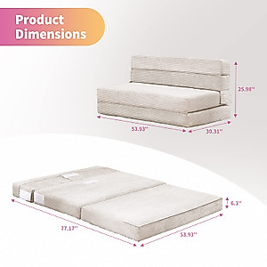 Mixoy Folding Sofa Mattress, Tri Fold Sofa Chair Bed 6.3”,Upholstered Guest Chaise,Floor Couch Sleeper,Folding Futon Sofa Bed Lounge Chaise for Guests,Living Room and Bedroom(Full Size,Beige) 1