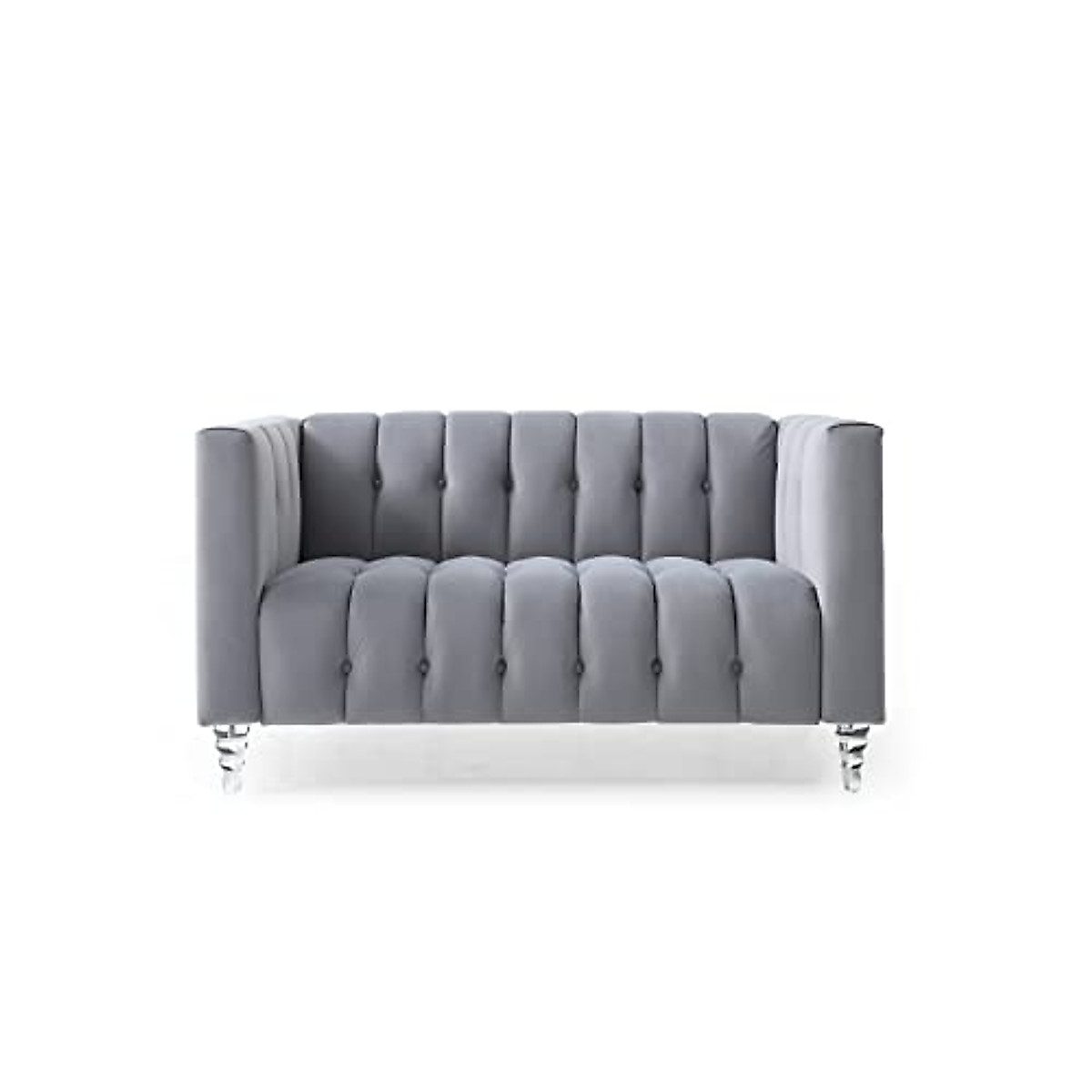 RORA&YANEAR Button Pull Sofa/Tufted Fabric Sofa/Transparent Acrylic Base Sofa(Grey)