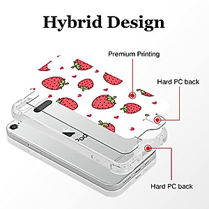 OOK Compatible with iPod Touch 7/6/5 Generation Case Ring Holder for Girls Woman,Soft TPU Bumper PC Back Shockproof Protective Case-Strawberry
