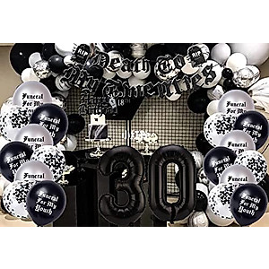 ayiho Death to My Twenties Black 30th Birthday Decorations Funeral for My Youth Rip to My 20s Sash Number 30 Balloon Latex Balloon for Funny Thirtieth Birthday Party Supplies (black)
