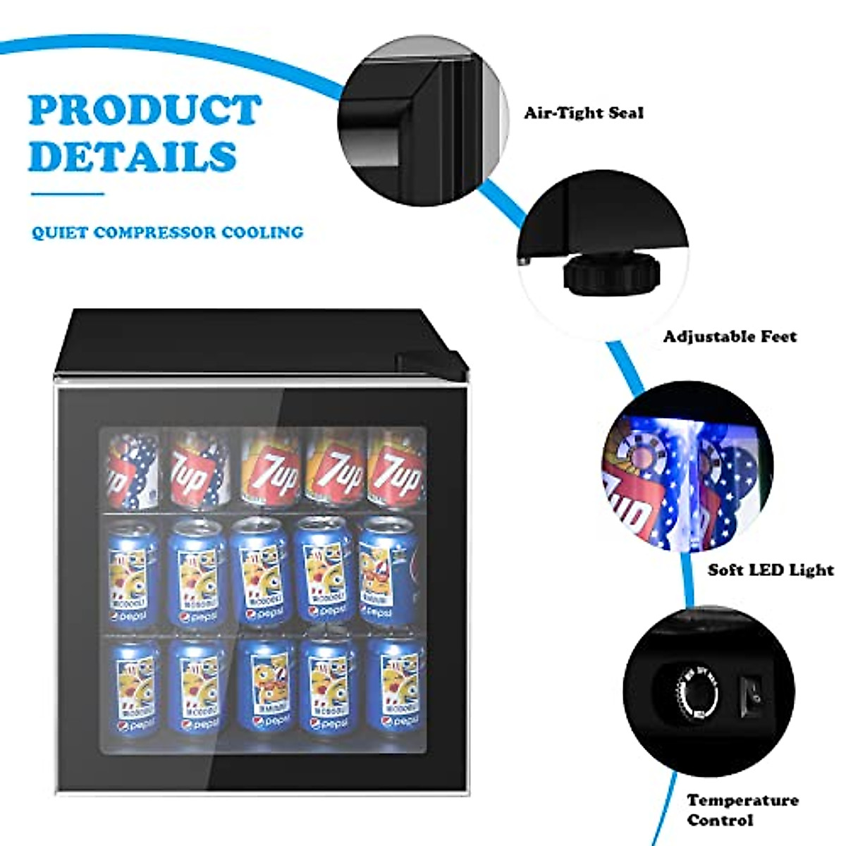 ARLIME Mini Fridge, Drink Cooler, 60 Can, Beverage Refrigerator with Glass Door, Removable Shelves for Soda Beer Wine, Small Drink Refrigerator for Bedroom, Office, Home Kitchen, Bar, 3.2 Cu. Ft.