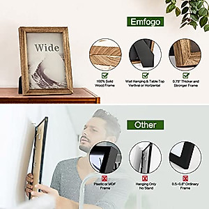 Emfogo 5x7 Picture Frame, Pack of 2 Rustic Picture Frames 5x7 with Real Glass, Solid Wood 5x7 Photo Frame for Table Top Display or Wall Mounted (Carbonized Brown)