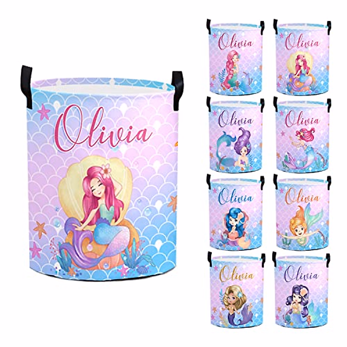 Custom Mermaid Laundry Basket Personalized Girls Laundry Basket with Name Customized Laundry Hamper for Girl Kids Baby (Style 06)