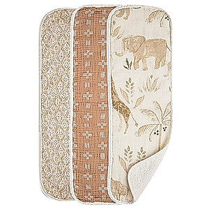 Crane Baby Soft Muslin Burp Cloth, Lightweight and Absorbent Burp Cloth for Boys and Girls, Safari Animal, 3 Piece, 7” x 20”