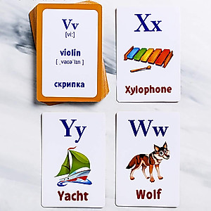 Russian to English Flashcards for Kids ESL Preschool Educational Russian Flash Cards 70 pcs - Russian Vocabulary Cards