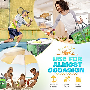 EASYFUN Beach Bag Large Mesh Beach Bag Lightweight Beach Tote with 9 Pockets Foldable Vacation Trip Essentials