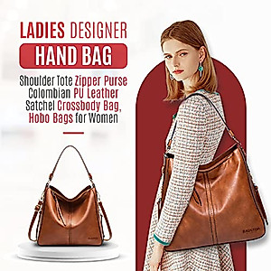 Ladies Designer Hand Bag Shoulder Tote Zipper Purse Colombian PU Leather Satchel Crossbody Bag, Hobo Bags for Women (Black)