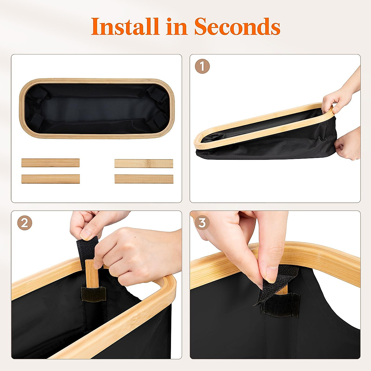 Lifewit Toilet Tank Topper Paper Basket 2 Packs, Bamboo Foldable Back of Toilet Organizer Tray with Handles, 9.5L Bathroom Fabric Storage Bins for Countertop, Shelves, Closet, Laundry, Nursery, Black