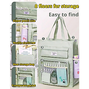 UIVXXUD Portable 8-Layer Canvas Tote Bag with Large Capacity, Ideal for Tutoring, Carrying Books, and Documents, Includes Pens and Panda Stickers (Purple)