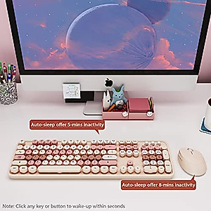 Wireless Keyboard and Mouse, KOOTOP Cute Keyboard and Mouse, 2.4G Wireless Keyboard with Retro Round Keycap for PC, Mac, Laptop,Tablet,Computer Windows (Milk Tea)
