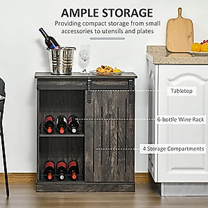 HOMCOM Industrial Sideboard Storage Cabinet, Serving Bar Buffet with Sliding Barn Door and 6-Bottle Wine Rack, Grey