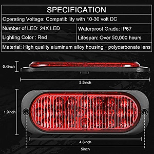 LINKITOM Oval Aluminum Housing Ultra Slim Trailer Lights, 24-LED Brake Turn Signal Side Marker Tail Lights for Boat Trailer Truck RV[Surface Mount] [DOT Certified] [IP67]