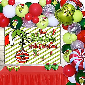 Christmas Balloon Garland Arch Kit, 113pcs Red Green Snowflake Balloon Arch with Candy Mylar Balloons for Kids Christmas Party, Grinchmas Party, Christmas Birthday Decorations, New Year Decor