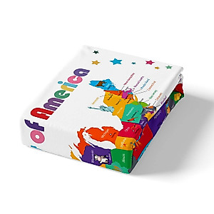USA Political Map Fitted Sheet Federal States Map Bedding Set for Kids Boys Girls Science Popularization Bed Sheet Set Educational Bed Cover Full Size