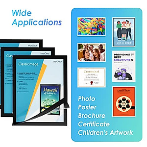 MaxGear Magnetic Sign Holder 8.5 x 11 Wall Mount, Self Adhesive Display Picture Frames with Strong Magentic Border and Clear PVC, Document Poster Paper Holder for Home Office Store (Black, 3 Pack)