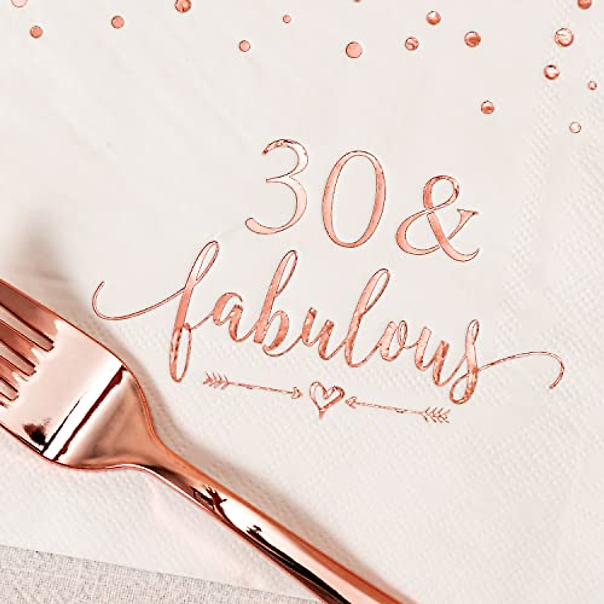 Crisky Rose Gold Foil 30 Fabulous Napkins Plates Cups Set for Women 30th Birthday Party Decorations Supplies, Disposable Tableware Set of 24 (9" Plates, 7" Plates, Luncheon Napkins, 9oz Cups)