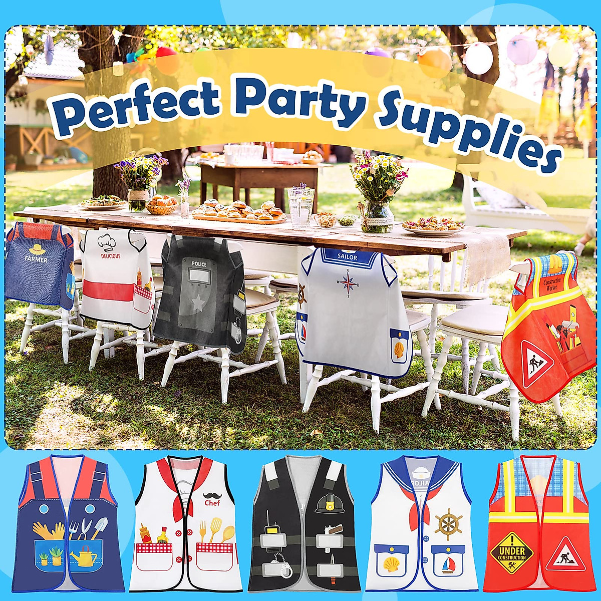 Geyoga 10 Pcs Kids Community Helper Dress Up Vest Career Cosplay Cloth Toddlers Occupation Pretend Play Costume (3-5 Years)