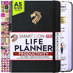 Life & Work Planner - 12 Month Goal Planner, Productivity Planner to Increase Happiness, Daily, Weekly Planner & Monthly Planner, Gratitude Journal, Undated Planner, A5 Size - Horizontal Planner